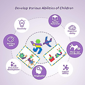 Vanmor 216PCS Magnetic Pattern Blocks Set Complete with 298 Pattern Book & Magnet Board, Magnetic Shapes for Kids, Educational Montessori Tangram Toy for Children Aged 3-8