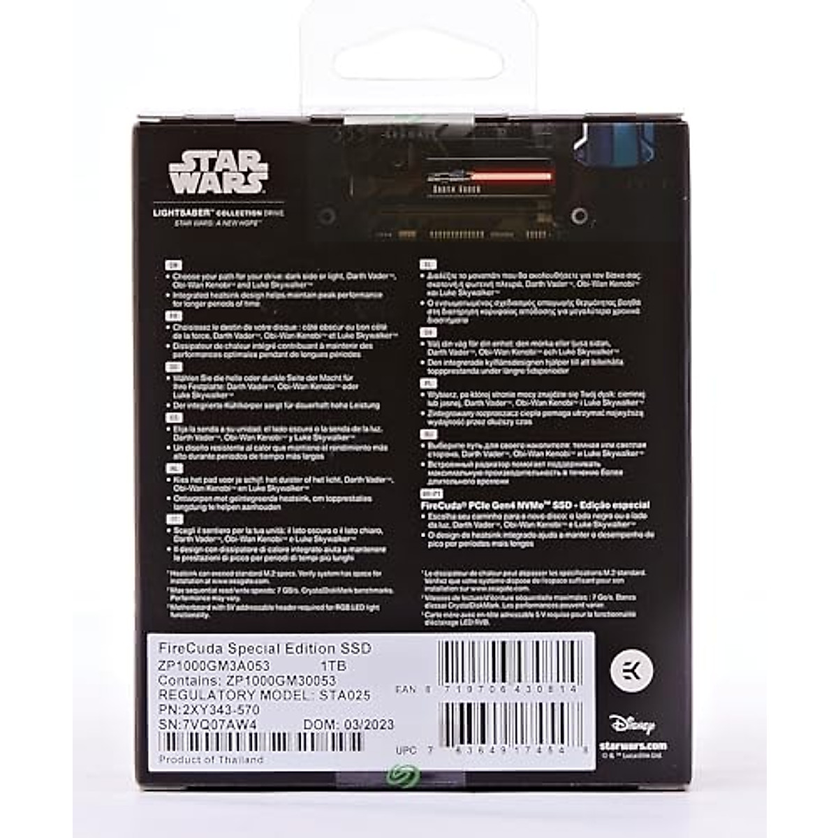 Seagate Lightsaber Collection Special Edition FireCuda SSD 1TB Solid State Drive - M.2 PCIe Gen4 ×4 NVMe 1.4, up to 7300MB/s, Customizable RGB LED Lightsabers (ZP1000GM3A053)
