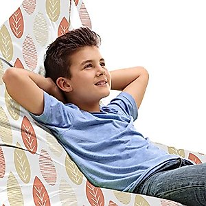 Ambesonne Salmon Lounger Chair Bag, Twig Botanical Foliage Fall Season Autumn Leaves on Plain Background, High Capacity Storage with Handle Container, Lounger Size, Beige Salmon and White