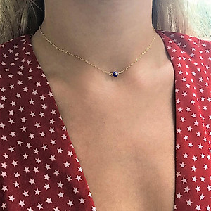 Tasiso 18K Gold Plated Dark Blue Boho Simple Chain Necklace Cute Tiny Colorful Evil Eye Turkish Protection Choker Necklace for Women