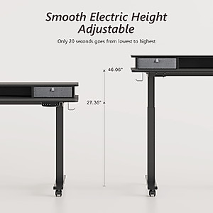 CubiCubi Electric Standing Desk with Double Drawers, 48x24 Inch Height Adjustable Sit Stand Desk with Storage Shelf, Home Office Computer Workstation, Black