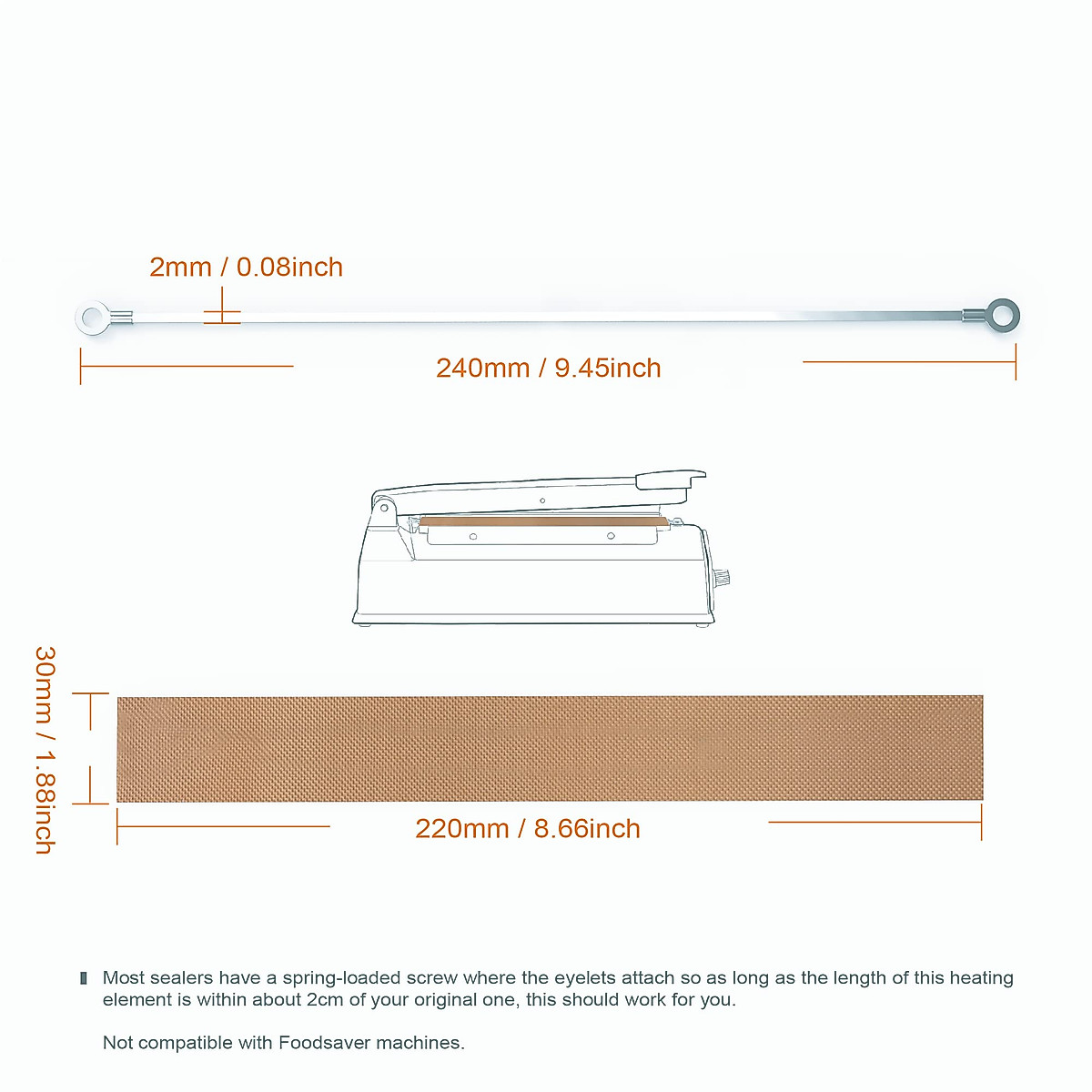 Impulse Heat Sealer Replacement Parts Strip - Repair Parts - Food Saver sealer Parts for PFS-200 2 Pieces 200 mm