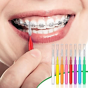 80 Pieces Multicolored Braces Brush for Cleaner Interdental Brush Toothpick Dental Tooth Flossing Head Oral Dental Hygiene Flosser Tooth Cleaning Tool Kit, 8 Colors