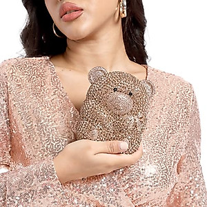Boutique De FGG Hollow Silver Bear Evening Bag Women Crystal Clutch Purse Party Cocktail Animal Rhinestone Clutch Handbag, Mini