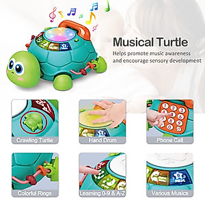 Growinlove Baby Musical Crawling Turtle Toy, Multifunction Early Educational Music Toys, Baby Light Up Crawling Toys, Great Gifts for Baby Infants Toddlers Boys Girls