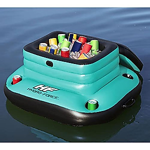 Bestway Hydro-Force Glacial Sport 9.43 Gallon Vinyl Inflatable Floating Cooler with Integrated Cupholders for Pools, Beaches, and Lakes, Teal