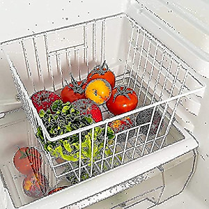 iPEGTOP Deep Refrigerator Freezer Baskets, Large Household Wire Storage Basket Bins Organizer with Handles for Kitchen, Pantry, Freezer, Cabinet, Closets, Pearl White, Set of 5