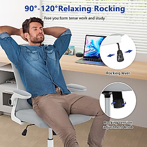 Hyrestii Home Office Chair Ergonomic Desk Chair with Lumbar Support, Breathable Mid-Back Comfortable Mesh Computer Chair with PU Silent Wheels, Flip-up Armrests, Tilt Function