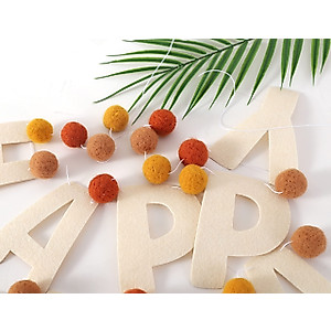 Boho Felt Happy Birthday Garland - Natural Handmade Wool Letters & Balls, Boho Birthday Decoration, Decorations for Children's Birthday Parties, Assembled Happy Birthday Banner