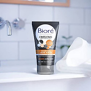 Bioré Charcoal Acne Face Scrub, with 1% Salicylic Acid and Natural Charcoal, Helps Prevent Breakouts and Absorb Oil for Deep Pore Cleansing, 4.5 Ounce (HSA/FSA Approved)