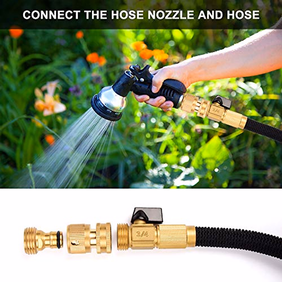 Kesfitt Garden Hose Quick Connector Solid Brass,3/4 Inch GHT Thread Fitting No-Leak Water Hose Female and Male Adapter (6 Sets)