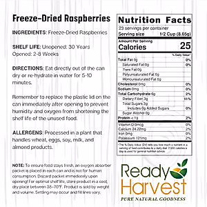 Ready Harvest Freeze Dried Raspberries Whole Foods for Emergency Food Storage, Camping Supplies, and Survival Kits | Sealed Fresh in #10 Can | 30 Year Shelf Life | 1 Can