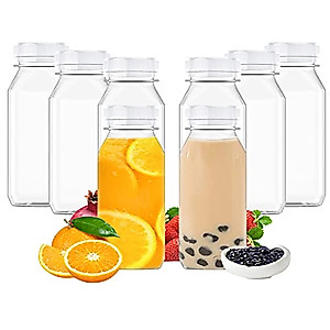 BallHull 8 OZ Plastic Juice Bottles with White lid, Reusable Clear Bulk Beverage Containers for Juice, Milk and Other Homemade Beverages, 8 Pcs.