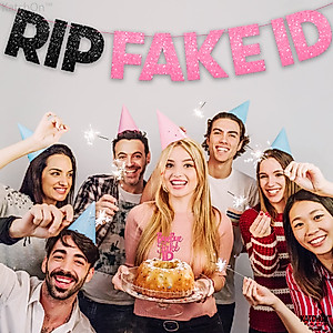 KatchOn, Black and Pink RIP Fake ID Banner - Glitter, 10 Feet, No DIY | 21st Birthday Banner, 21st Birthday Decorations for Her | 21st Birthday Sign, Happy 21 birthday decorations | Finally 21 Banner