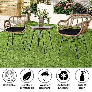 Patio Porch Furniture Set 3 Pieces, Outdoor Wicker Rattan Chairs Of 2, Front Porch Furniture, Outside Balcony Conversation Chairs With Tempered Glass Tabletop For Garden Indoor Outside (Style 1)