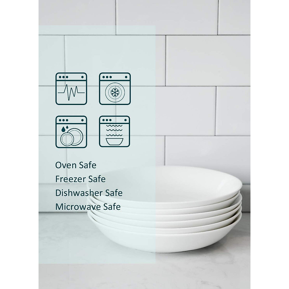 Teocera Pasta Bowls, Salad Serving Bowls Set, Wide and Shallow, 22 Ounce Porcelain Bowl, Microwave and Dishwasher Safe - Set of 6, White