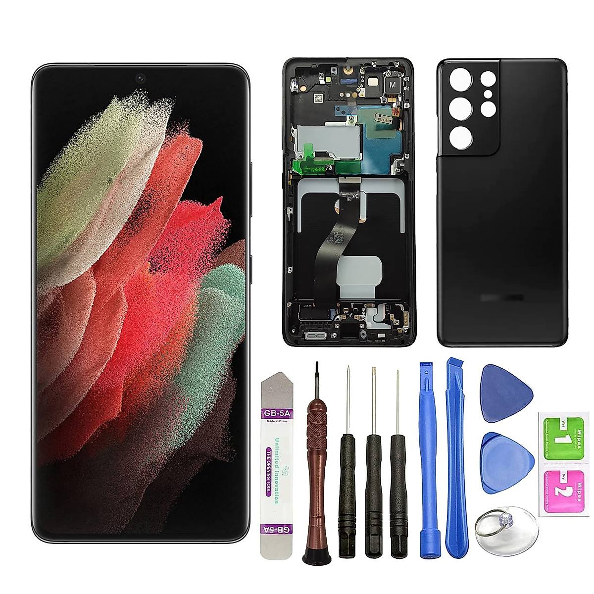 100% Original Screen Replacement for Samsung Galaxy S21 Ultra 5G G998A G998T G998U G998V 6.8"+Frame Touch Screen Assembly Display, Display Digitizer Assembly (Black)