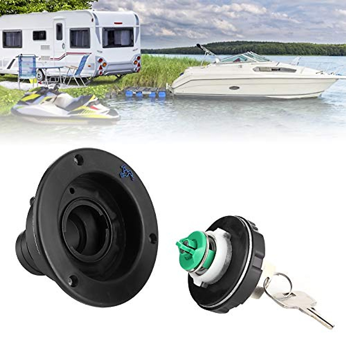 Gorgeri Black Fresh Water Fill Hatch Inlet Round Water Inlet Fill Lock Tank Filling Port W/Key for RV Yacht Camping Suitable for Yacht Camper Trailer(Black)