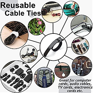 70pcs Computer Cable Ties, Wire Ties, Cord Ties Reusable for Electronics, Hook and Loop Microfiber Cable Ties Extension for Storage, Black and White, 4, 6, 8 inch