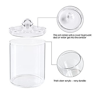 ODOORGAS Acrylic Qtip Holder with Vanity Tray, Bathroom Jars with Lid, Apothecary Jars Bathroom Canisters Containers Q tip Jars for Cotton Swab Ball Round Pad Floss, Q tip Storage Organizer Set