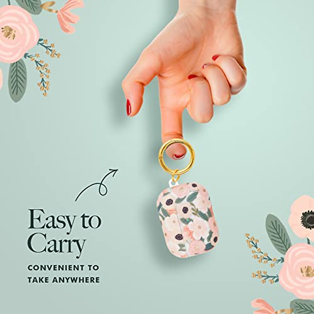 Rifle Paper Co. Airpods Pro Case Cover with Keychain [Wireless Charging Compatible] [Visible LED] Cute Case for Apple AirPods Pro with Floral Design, Anti Scratch, Slim, Shockproof - Wild Flowers