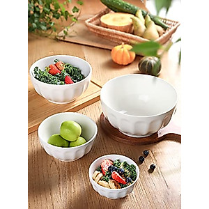 Sweese 129.401 Porcelain Serving Bowls for Entertaining 64-42-26-10 Ounce Various Size Nesting Fluted Bowl Set for Salad Soup - Set of 4, White