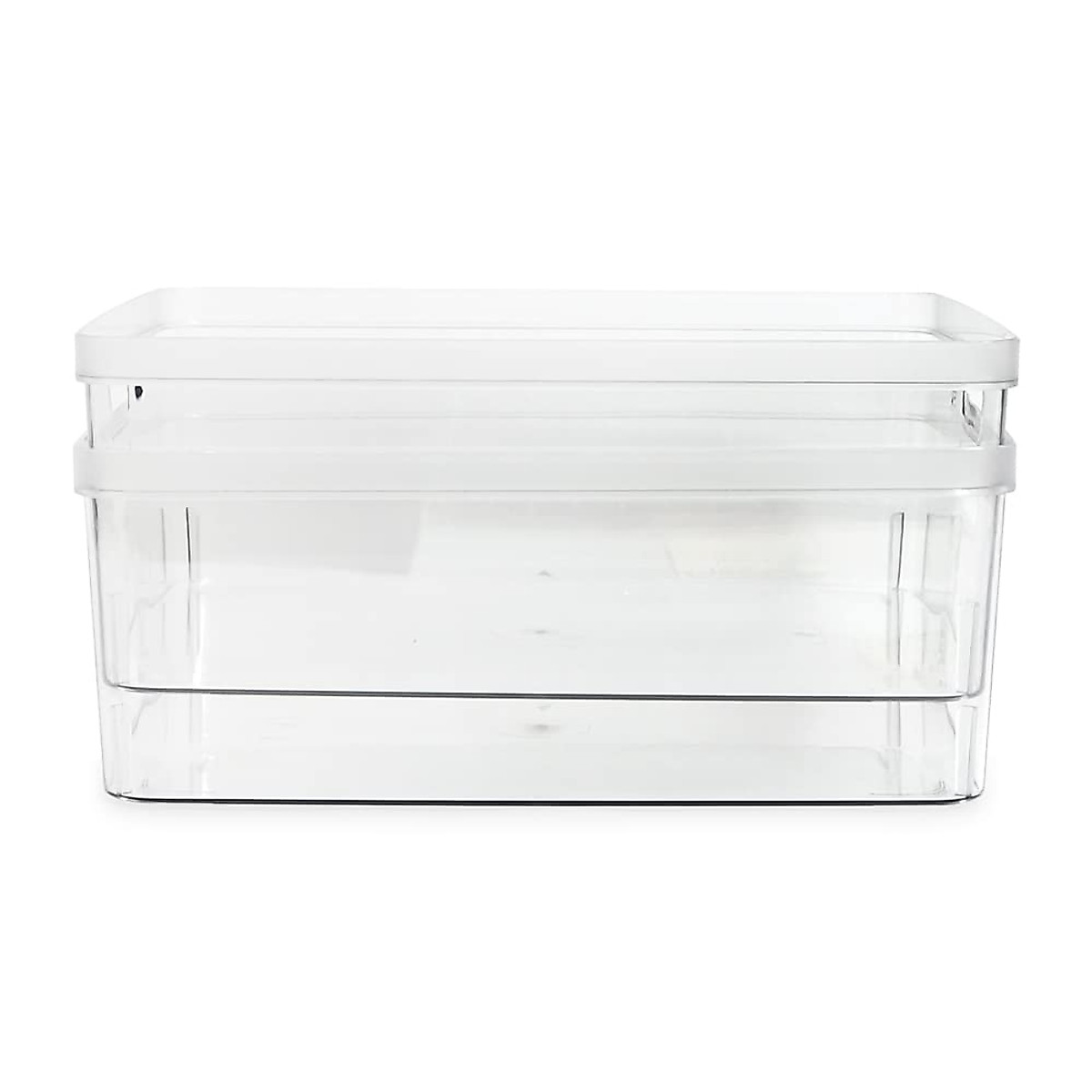 Isaac Jacobs 2-Pack Large Clear Storage Bins (11.5” L x 14” W x 5.5” H) w/Cutout Handles, Plastic Organizer for Home, Office, Kitchen, Fridge/Freezer, Bathroom, BPA Free, Food Safe (Large)