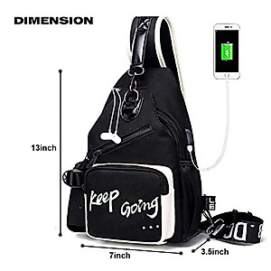 Casual Sling Bag for Women Men, Small Chest Pack for Travel Sport College School (Keep Going)