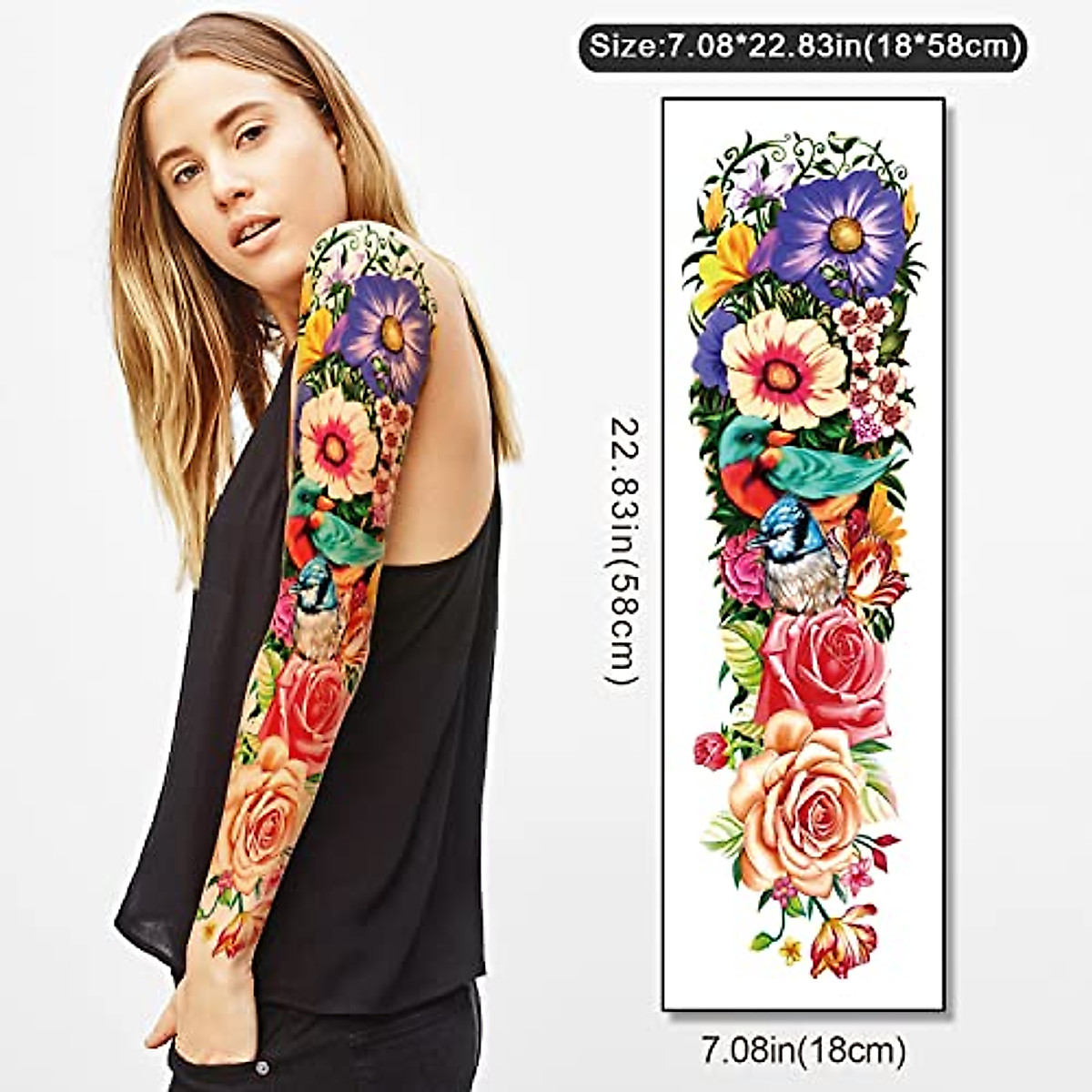 55 Sheets Temporary Tattoo for Men and Women, 8 Full Arm Fake Tattoos, 17 Half Arm Fake Skull Flower Tattoos, 30 Tiny for Adults Kids Body Shoulder Tattoos Stickers Waterproof Realistic Long-Lasting