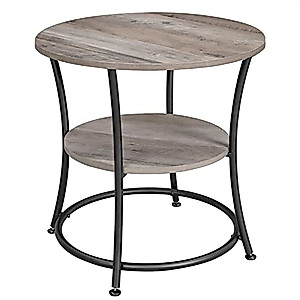 VASAGLE Side Table, Round End Table with 2 Shelves for Living Room, Bedroom, Small Table with Steel Frame for Smaller Spaces, Outdoor, Greige and Black