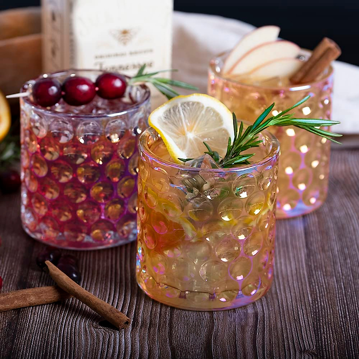 ACASSA, Gin and Tonic Glassware, Iridescent Drinking Glasses, Romantic Water Glasses, Bubble Design Drinking Glasses, Hobnail Drinking Glasses, Wine, Cocktail, Lowball, Bourbon, Whisky, Scotch Glasses