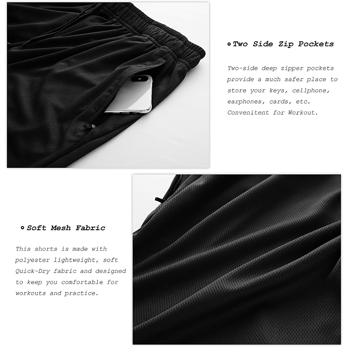 G Gradual Men's 7" Workout Running Shorts Quick Dry Lightweight Gym Shorts with Zip Pockets (2 Pack: Black/Gray Medium)