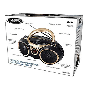 Jensen CD-490 Champagne Portable Sport Boombox Stereo CD Player with AM/FM Radio and Aux Line-in & Headphone Jack (Limited Edition Color)
