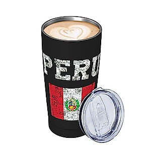 Peru Flag Peruvian Stainless Steel Vacuum Insulated Tumbler 20oz Coffee Cups Travel Mug Car Drinking Cup With Leak-Proof Flip Lid Metal Straw Cleaning Brush Gift For Men Women