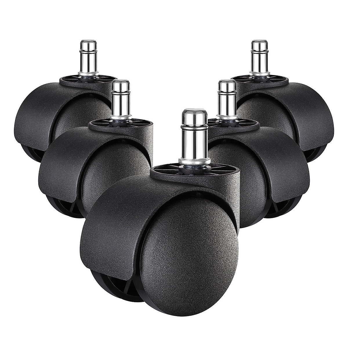 YIOVVOM Office Chair Caster Wheel 2 Inch 11mm Universal Standard Size Replacement Rubber Computer Gaming Chair casters(Set of 5) and Carpet- Heavy Duty Caster Support up to 750bls, (Black)