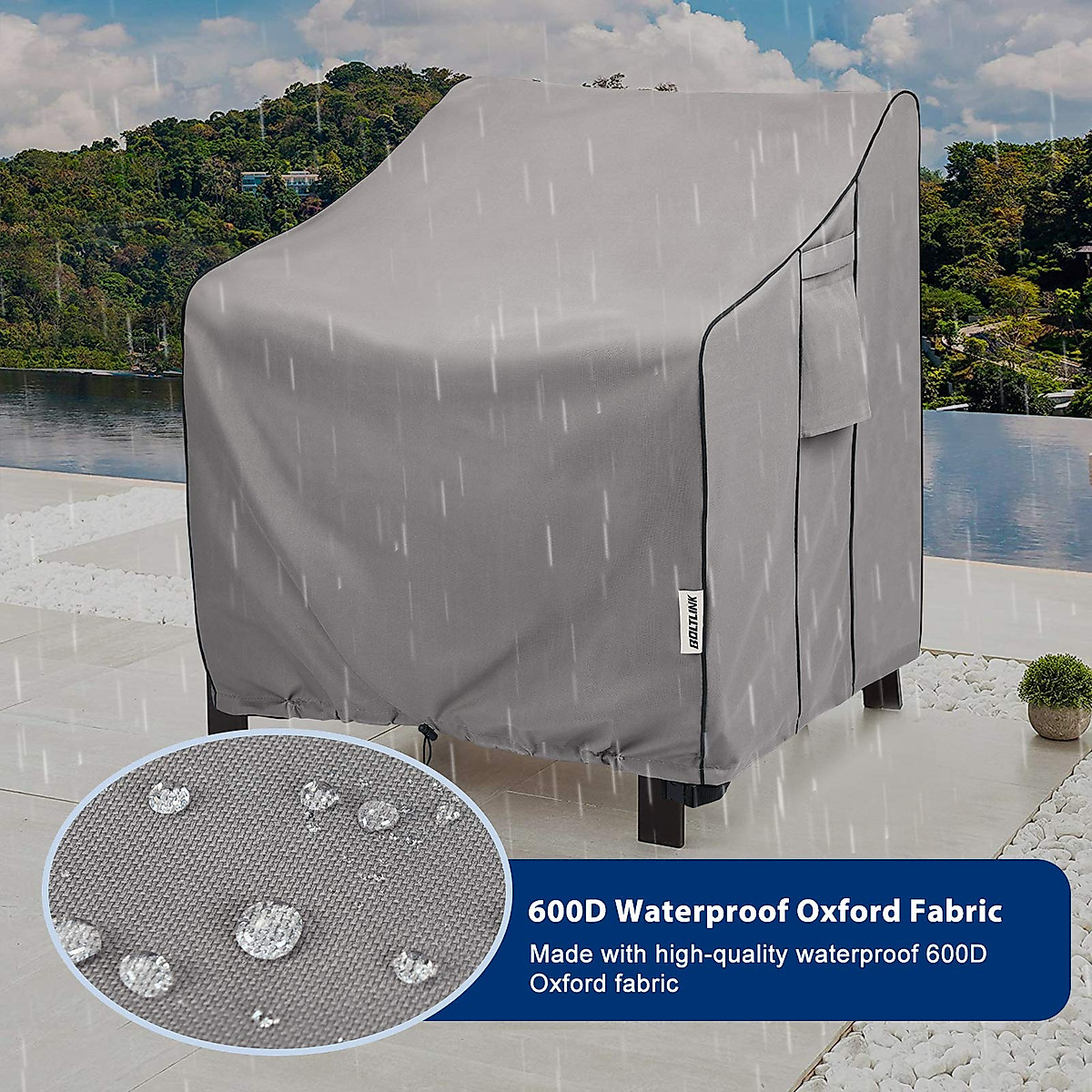 BOLTLINK Patio Chair Covers Waterproof, Heavy Duty Outdoor Furniture Covers Fits up to 29W x 30D x 36H inches -2 Pack