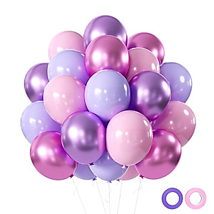 Pink and Purple Party Balloons, 50Pcs 12 Inch Purple Pink Balloons, Metallic Pink Purple Latex Balloons Birthday Party Balloons for Girls Birthday Baby Shower Wedding Party Decorations