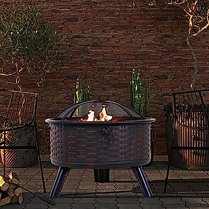 Fire Pit, Portable Firepits for Outside Patio, Outdoor Wood Burning Fire Pits 26" Small Round Steel Fireplace Clearance for Backyard Garden Bonfire Camping…
