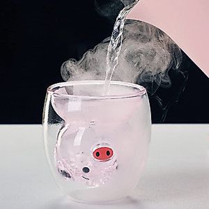TREEWOO Creative Coffee Mug Cute White Pig Double Wall Milk Juice Tea Glass Cup Heat Resistant Drinkware Crystal Valentine's Day Gift