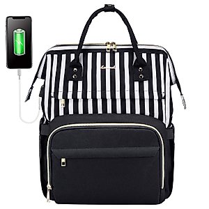 LOVEVOOK Laptop Backpack for Women Work Laptop Bag Stylish Teacher Backpack Business Computer Bags Large Capacity College Laptop Rucksack, Stripe Black 02
