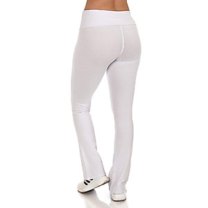 Simply Ravishing Cotton Fold Over Bootcut Yoga Pants (Size: XS-5X), Small, Ivory