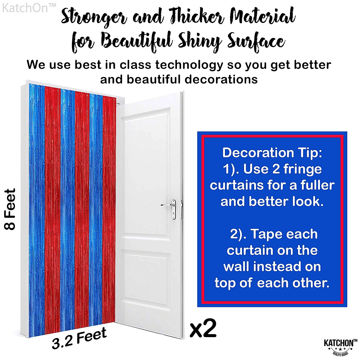 KatchOn, Red and Blue Streamers, Pack of 2 - Xtralarge, 8x3.2 Feet | Red and Blue Fringe Curtain, Red and Blue Party Decorations | Circus Theme Party Decorations | Red and Blue Carnival Decorations