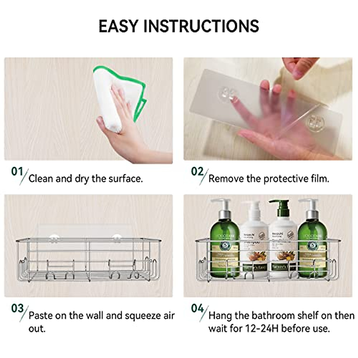 Shower Caddy Bathroom Shelf, CUPAN Shower Caddy Basket Shelf with Soap Dish and Hooks, No Drilling Adhesive Bathroom Shelf SUS304 Stainless Steel Bathroom Kitchen Storage Organizer (2 Pack, Silver)