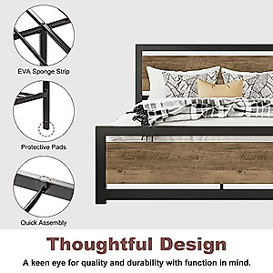 MERRLAND Queen Size Bed Frame with Wood Headboard and Footboard, Solid and Stable, No Box Spring Needed, Easy Assembly, Noise Free, Brown