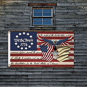 Unique American Eagle Flag Flag For Outside With Brass Grommets, Rustic Bald Eagle With America Flag Outdoor, Double Printed Patriotic USA Military Flags Banner With UV Fade Proof