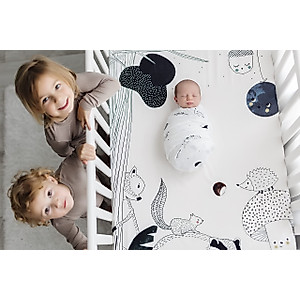 Rookie Humans 100% Cotton Sateen Fitted Crib Sheet: Woodland Dreams. Modern Nursery, Use as a Photo Background for Your Baby Pictures. Standard Crib Size (52 x 28 inches) (Black White)