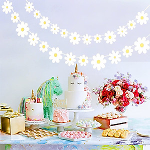 Myhiju 2 Packs Daisy Boho Banner Party Decorations,Groovy Party Favors White Daisy Decor Spring Flower Garland Daisy Paper Cutouts for Indoor Outdoor Girls Shower Birthday Party Supplies