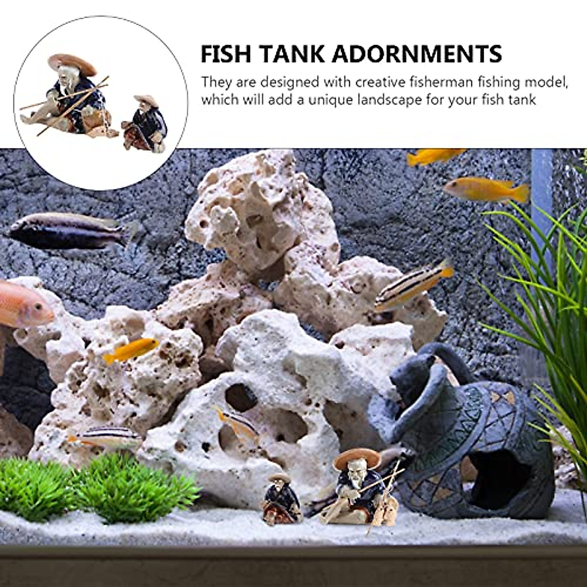 Cabilock Mini Fisherman Statue Fairy Garden Figurine Ceramic Exotic Environments Bonsai Pot Flower Vase Aquarium Decorations Asian Decor for Zen Garden Home Decor