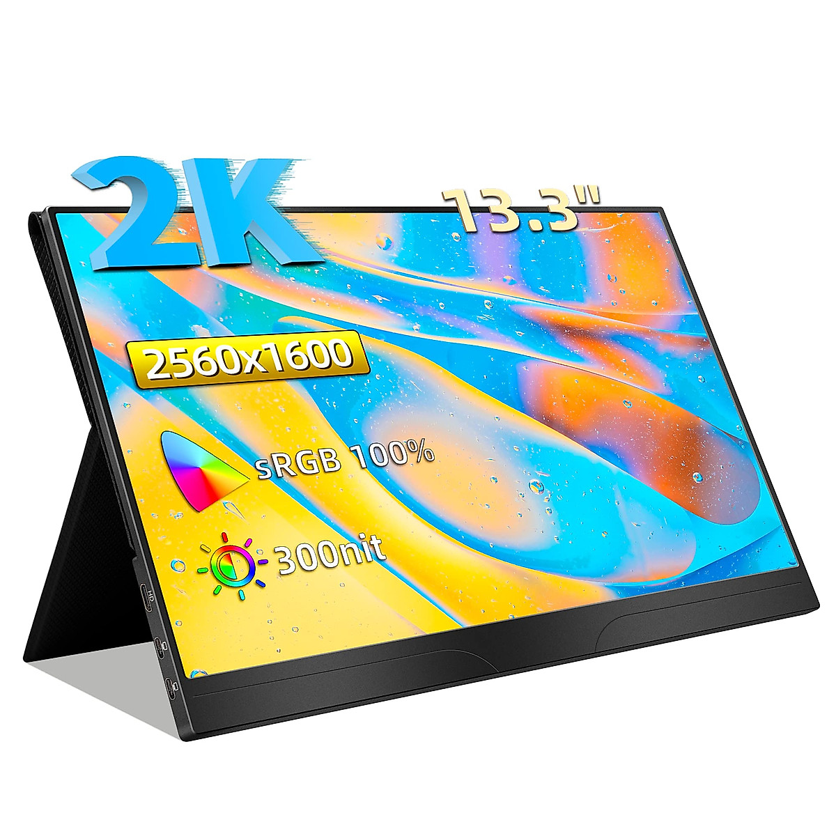 YGG 2K Portable Monitor, 13.3" Portable Laptop Monitor, 100% sRGB IPS FHD Eye Care 2560x 1600 External Monitor, USB C Mini HDMI External Display, Travel Monitor with Smart Case for Laptop MacBook PC