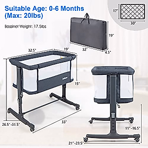 INFANS 3 in 1 Baby Bassinets, Bedside Sleeper for Newborn, Folding Crib with Mattress, Travel Bag, Wheels, 4-Sided Mesh, Easy to Assemble Cradle Co Sleeper Stationary, Rock (Pink)